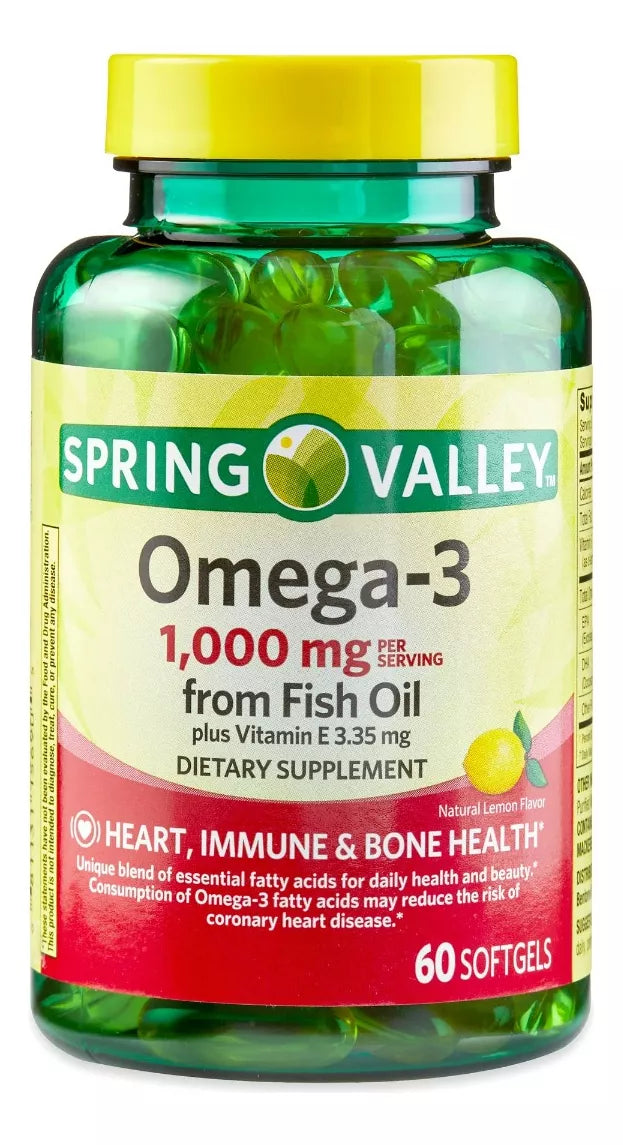 Omega-3 1000mg 60 Capsulas Fish Oil Spring Valley Salud Sabor Limón – LEXOY
